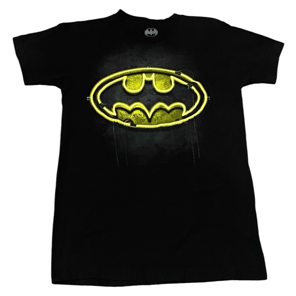 Men's Yellow Neon Light Plugged Batman Logo Black Tee… - Gem
